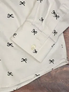 Banana Republic | Tops | Banana Republic White Wblack Bows Tailored Fit ...